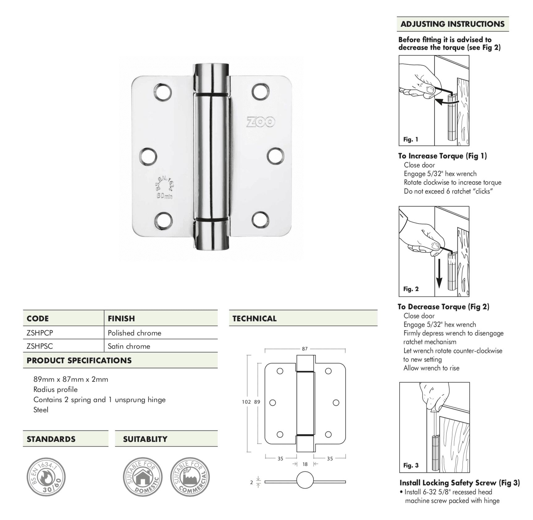 Spring Hinge 3 Pk Self Closing