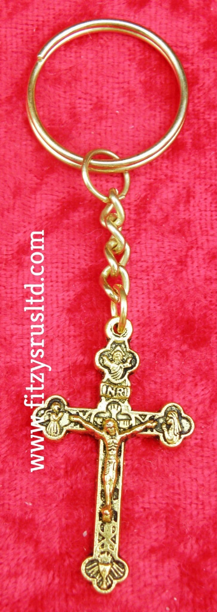 2 PCS x Cross Crucifix Jesus Christ Keyring Holy Catholic Goldtone Key Ring