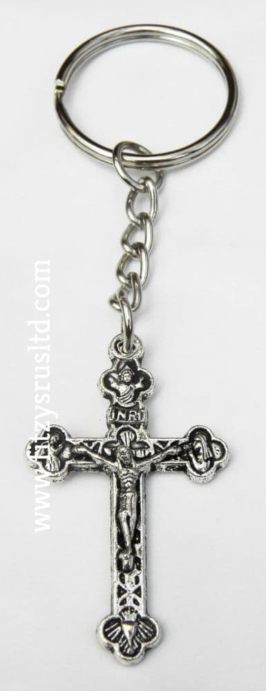 6 x Cross Crucifix Jesus Keyrings Holy Religious Silver-Tone Key Rings ...