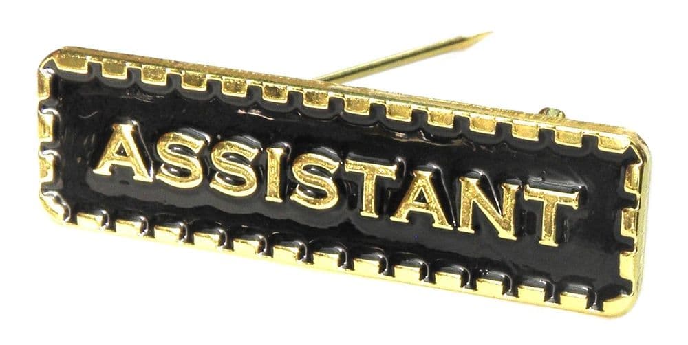 Assistant Lapel Pin Badge Black & Gold Colour Sign Metal Brooch