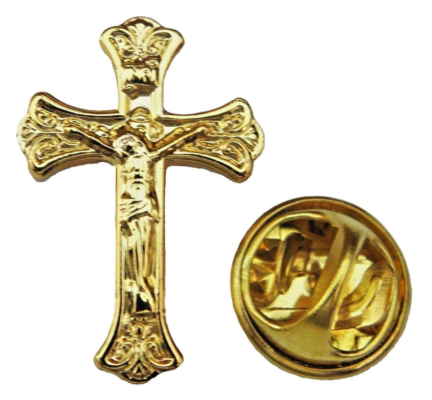 Crucifix Catholic Pin Badge Gold Colour