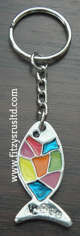 Fish Ichthys Christian Keyring Ichthus Ikhthus Coloured Key Ring
