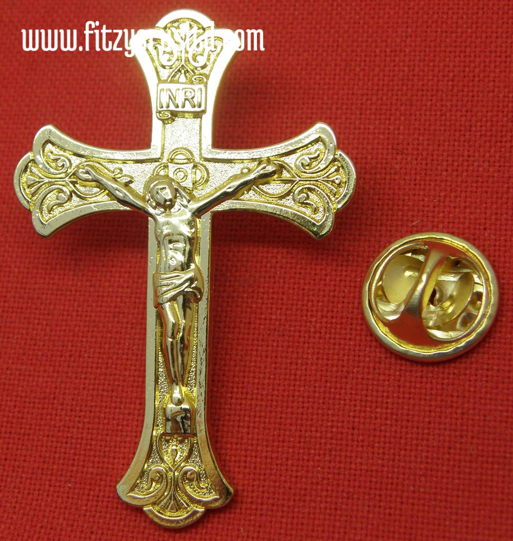 Large Gold-Coloured Crucifix Lapel Pin Badge Catholic Holy Cross Brooch ...