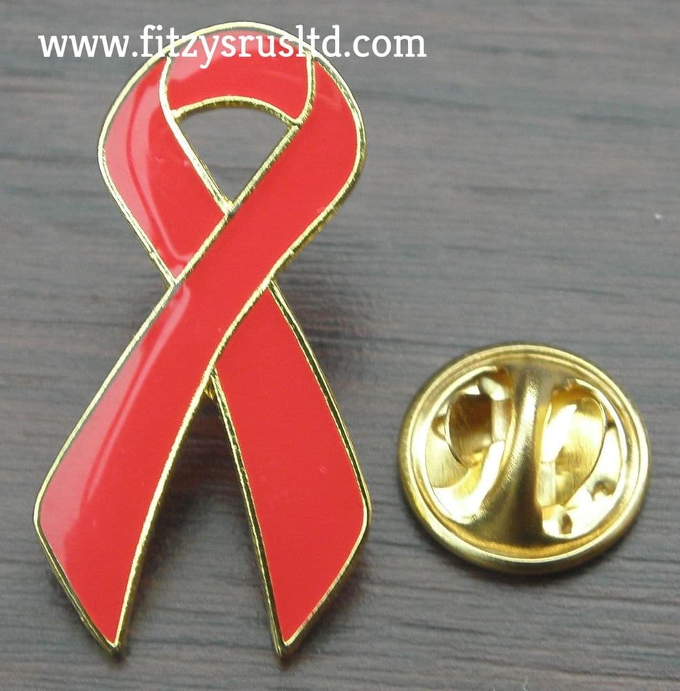 RED RIBBON LAPEL PIN BADGE AWARENESS BROOCH