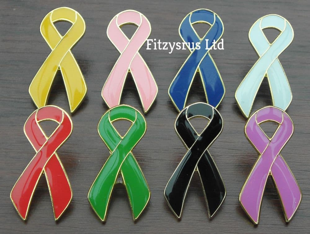 Ribbon Lapel Pin Badge Awareness Brooch Black Blue Green Pink White Red ...