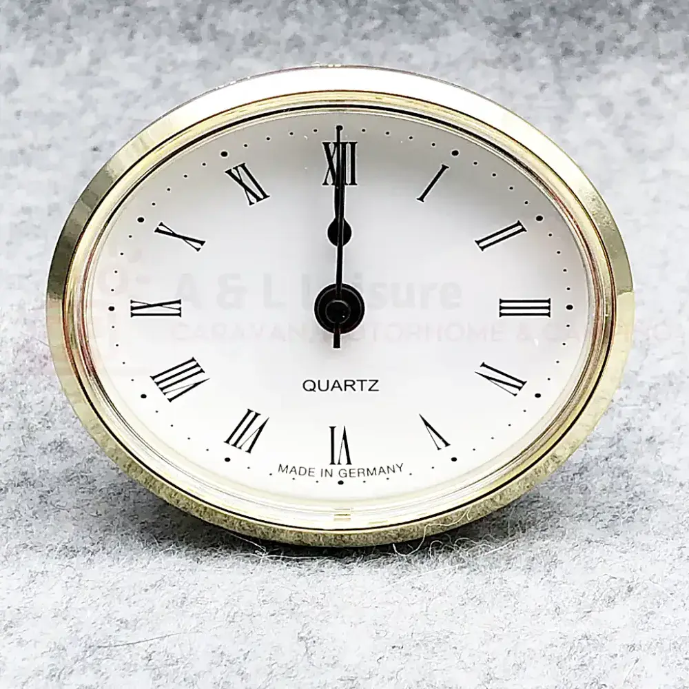 Caravan Motorhome Clock - 72mm Oval Brass Surround - Quartz