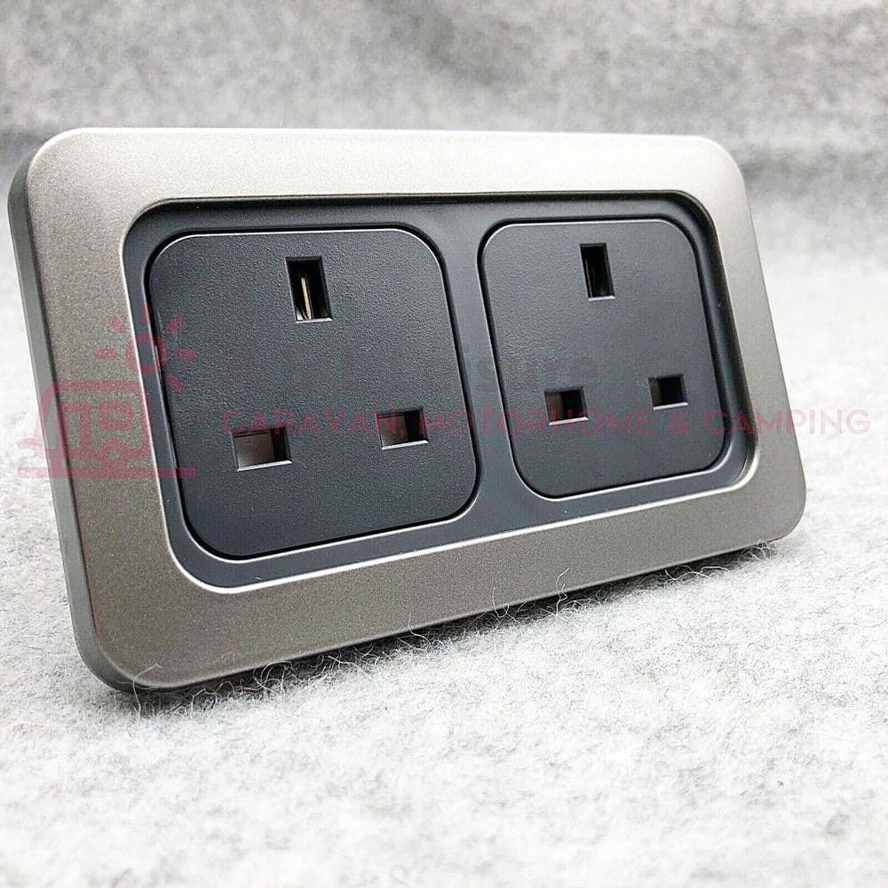 CBE C-Line 13a - 240v 2-Way Socket Faceplate & Back Box Gun Metal Grey ...