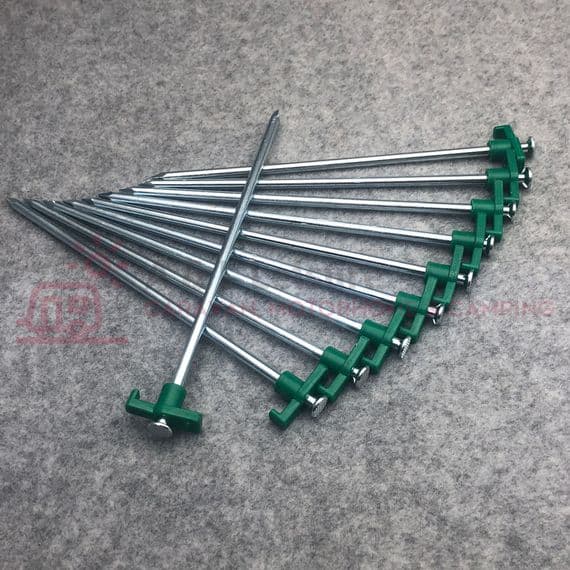 Hard Ground Steel Rock Pegs GREEN 25cm - x10