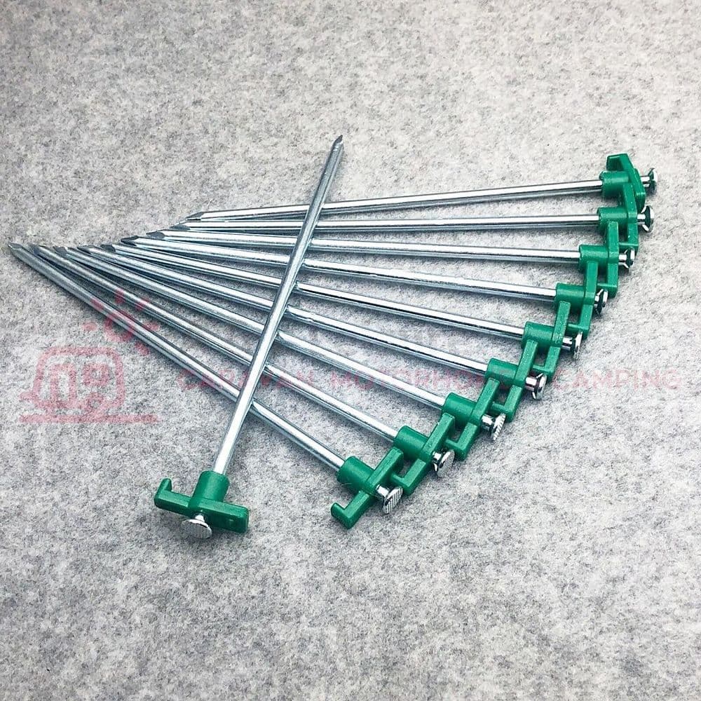 Hard Ground Steel Rock Pegs GREEN 25cm - x10