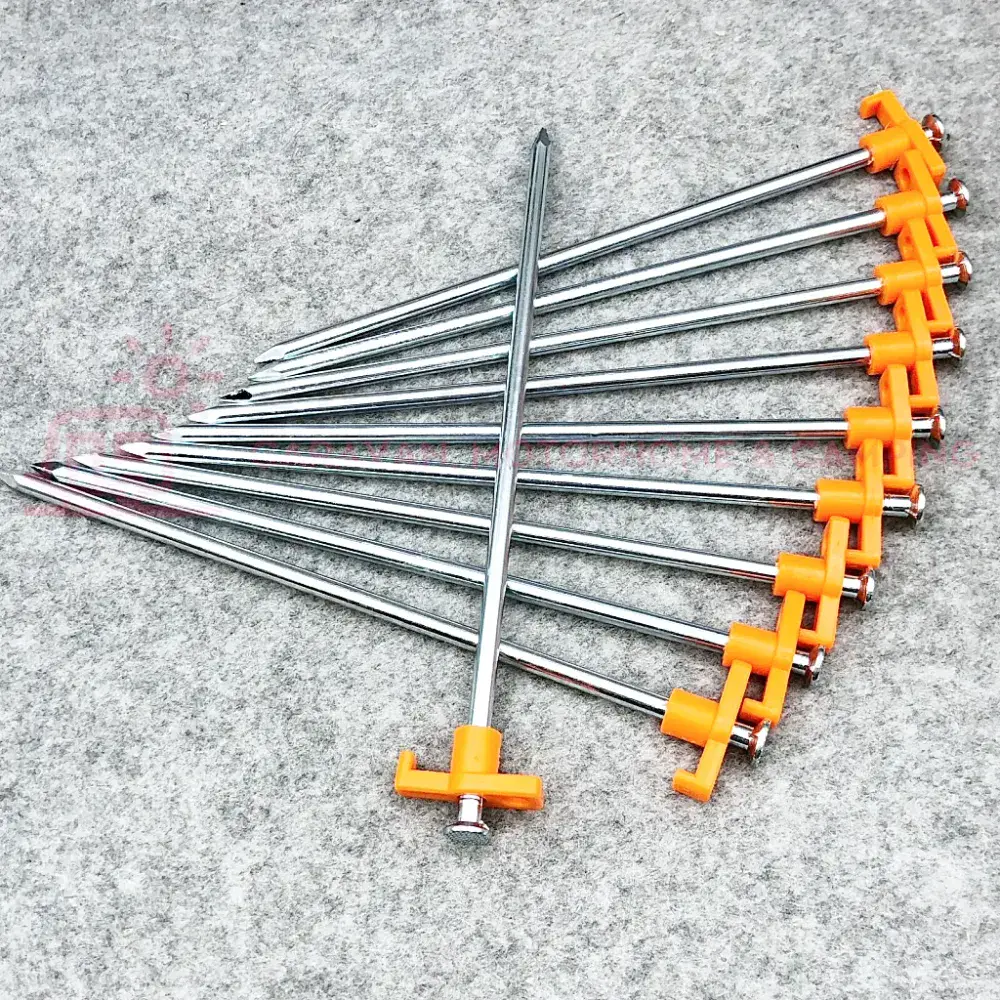 Hard Ground Steel Rock Pegs HI-VIZ ORANGE 25cm - x10