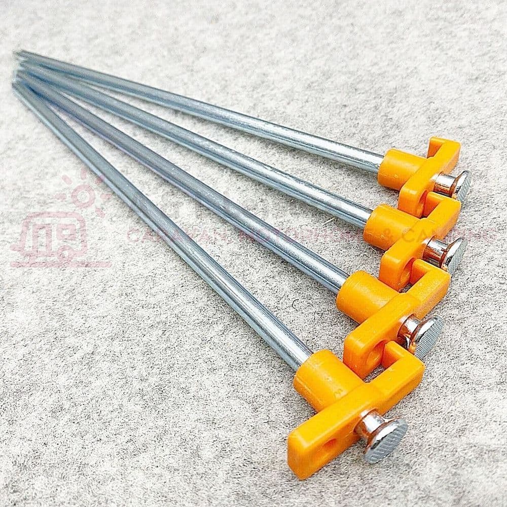 Hard Ground Steel Rock Pegs ORANGE 25cm - x4