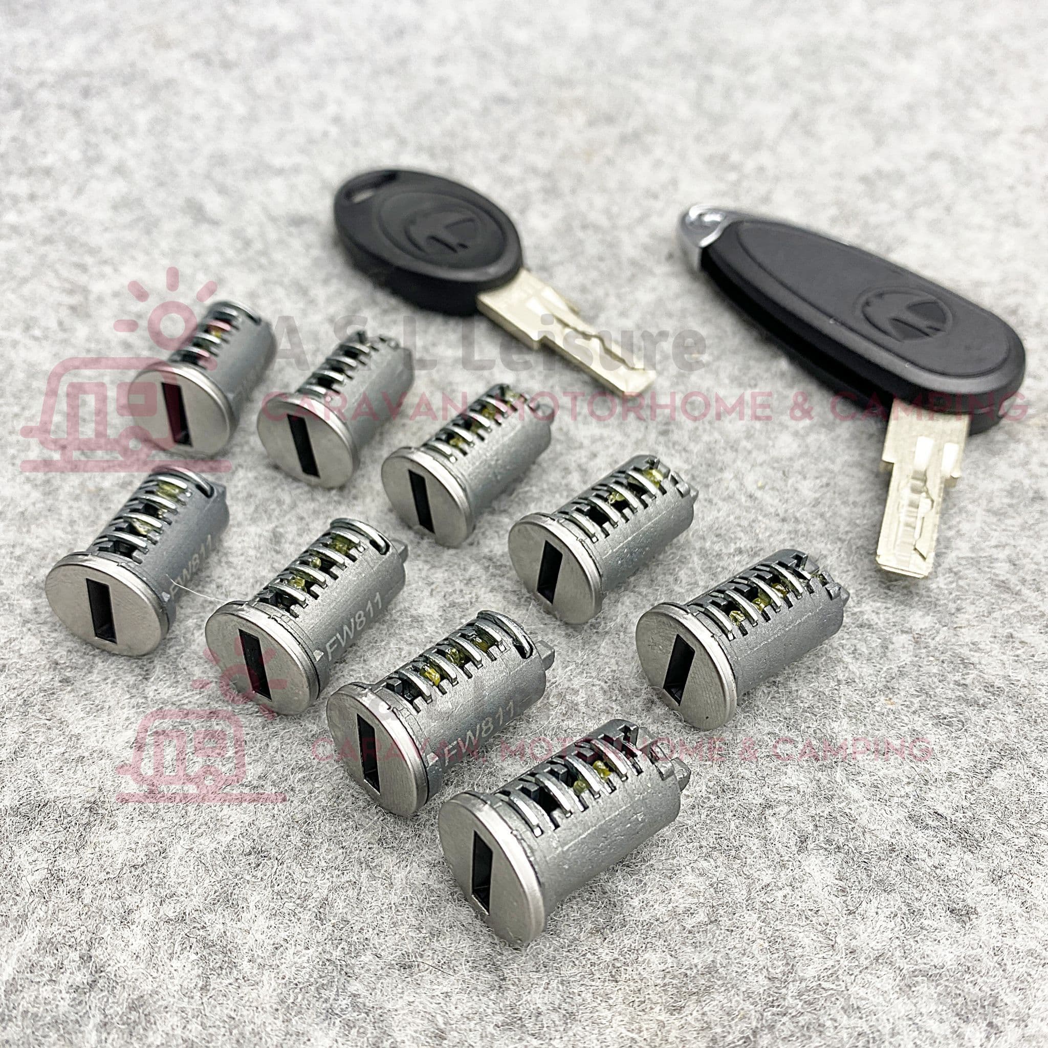 HARTAL FAWO Door Lock 9 x Barrel & Flip Key Set SWIFT Caravans - SWI9CYLSET