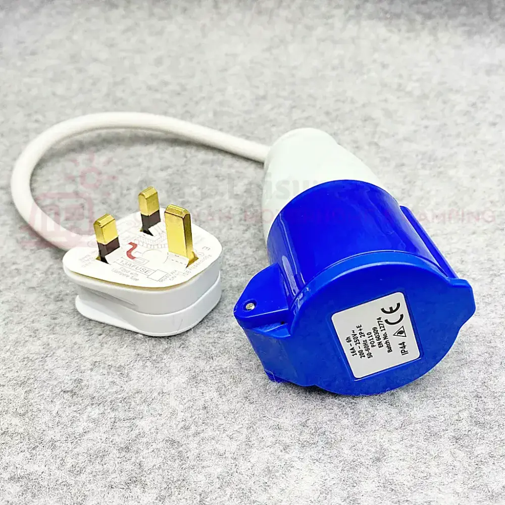 UK Mains Adaptor Cable 13a To 16a Fly Lead Hook Up Caravan / Generator