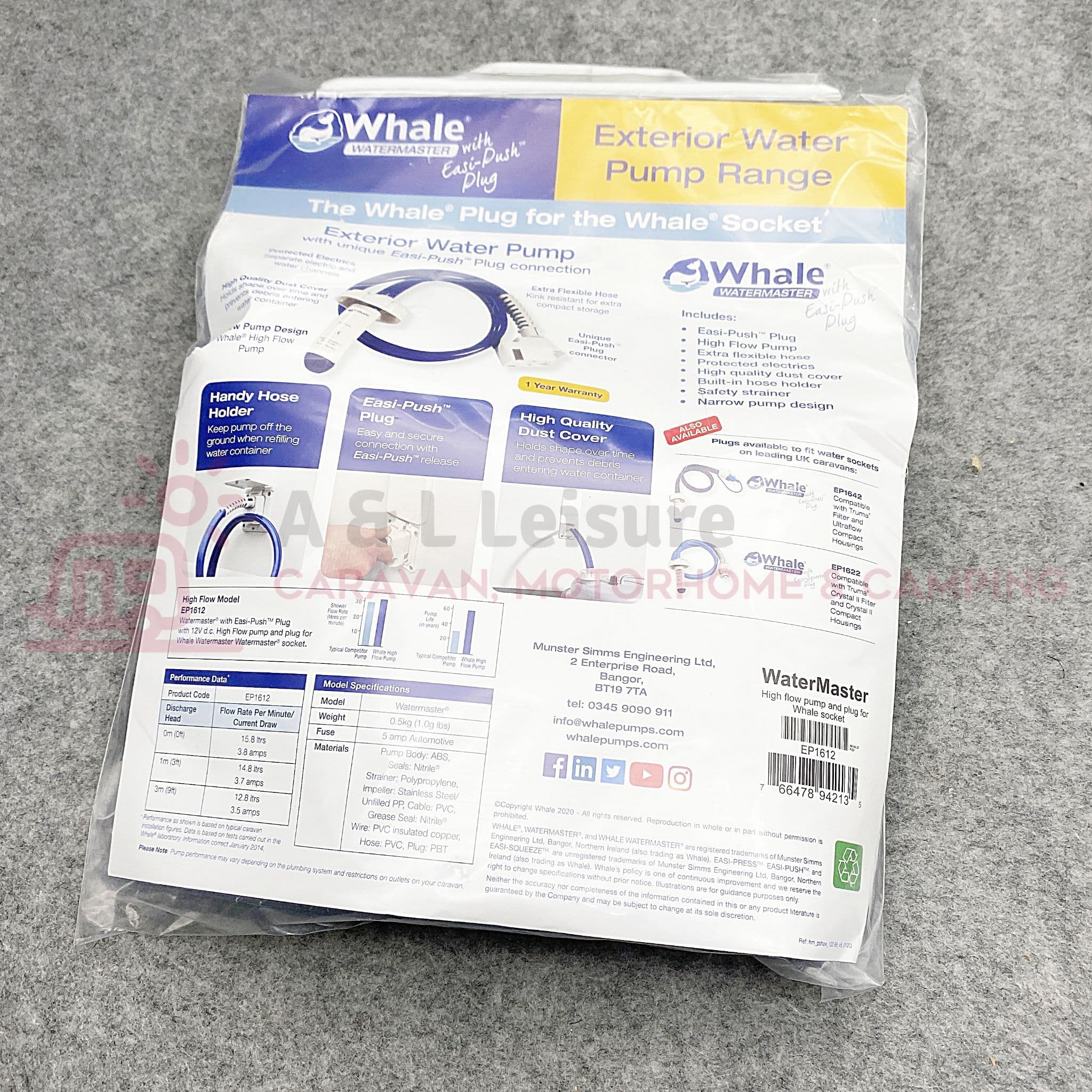 Whale Watermaster Water Pump Assembly High Flow Caravan Motorhome - EP1612