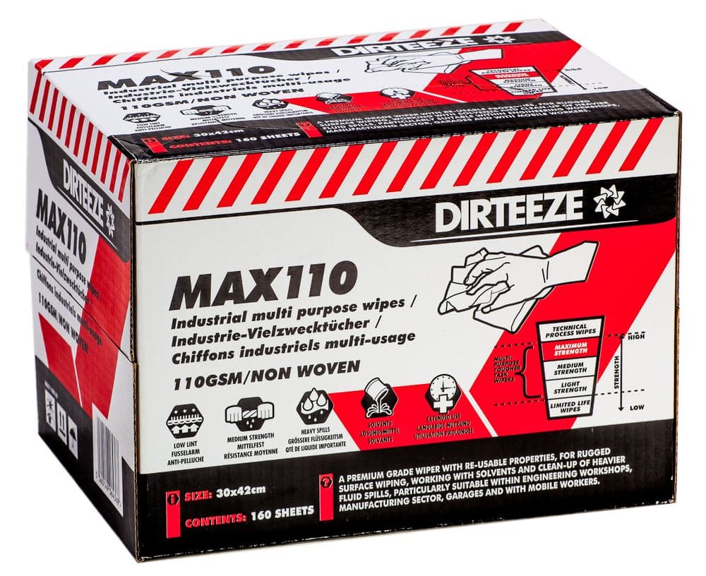 Dirteeze Heavy Duty Maximum Strength Industrial Wipes Box of 160 Wipes ...