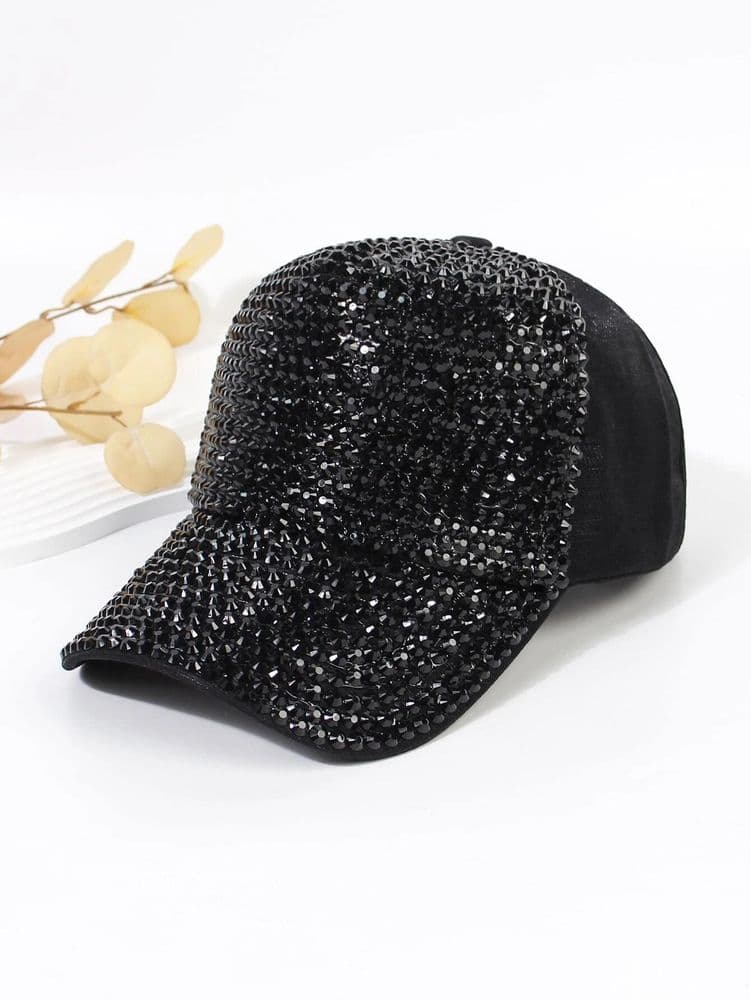 Black Rhinestone Decor Baseball Cap