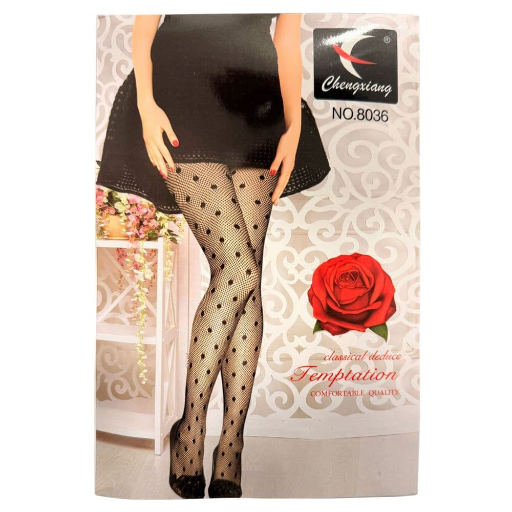Ladies Foot Mesh Black Dots Tights