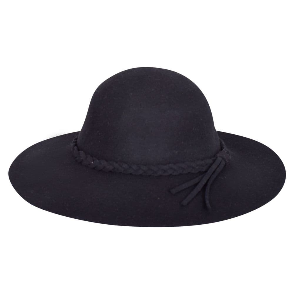 Ladies Wool Wide Brim Black Sun Hat
