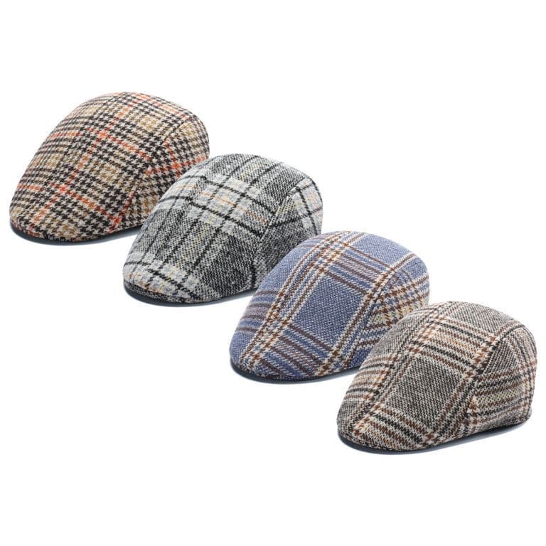 Men flat padded thick check hat