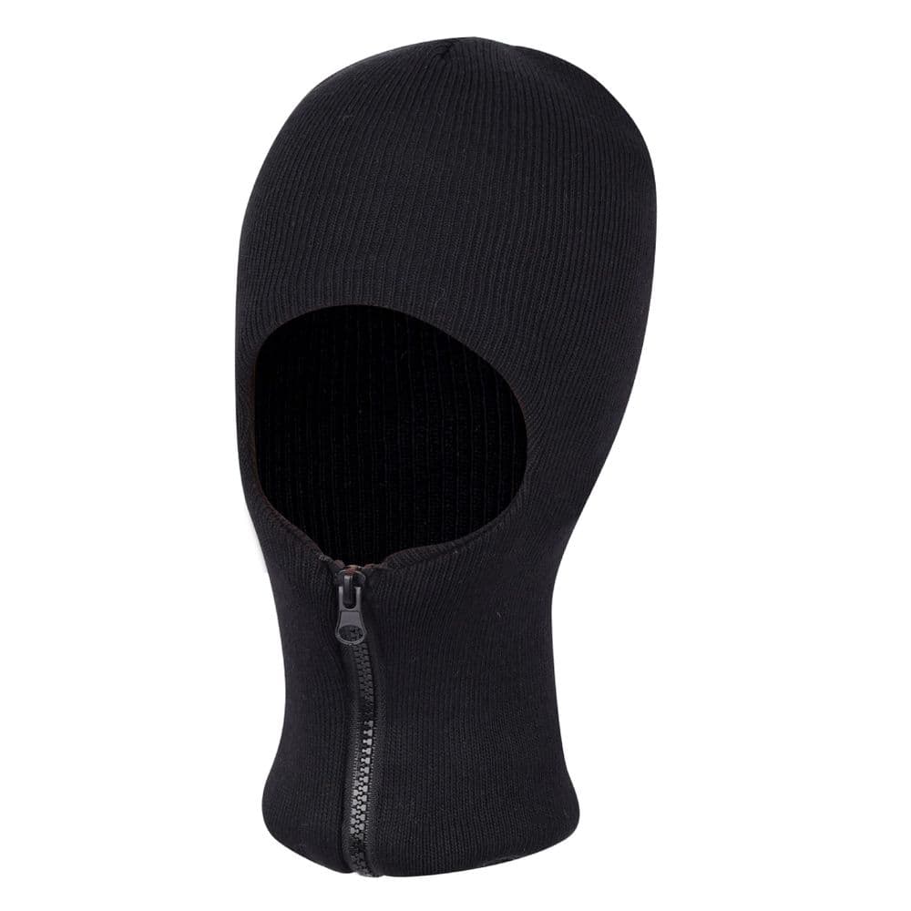 Open face zipper black knited balaclava