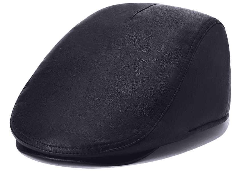 Plain Black PU Newsboy flat cap
