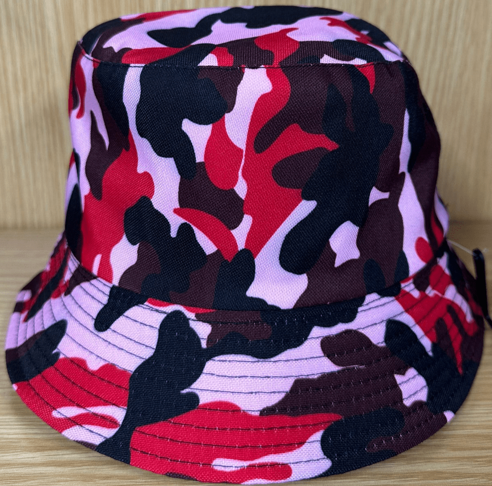 red camo bucket hat