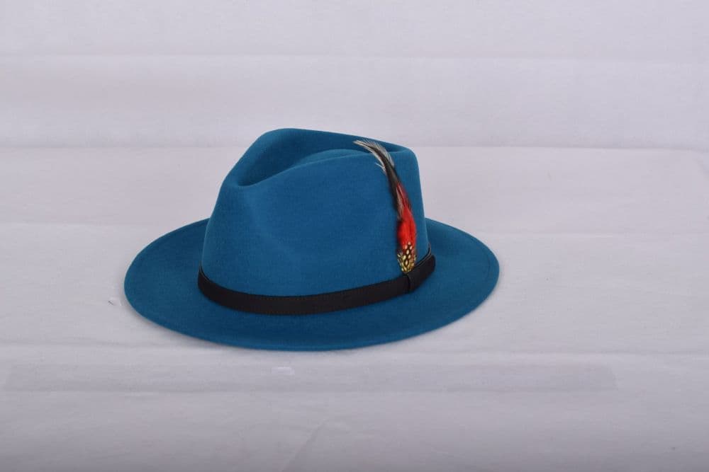 Teal Fedora wool Hat