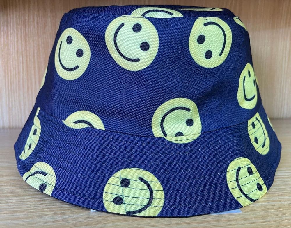 Wholesale bucket hat navy blue smileys emoji