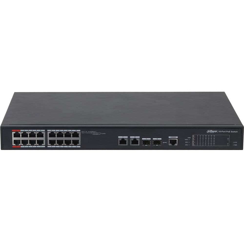 Dahua 16-Port 100Mbps 2-port Gigabit Managed PoE Switch Trade Only