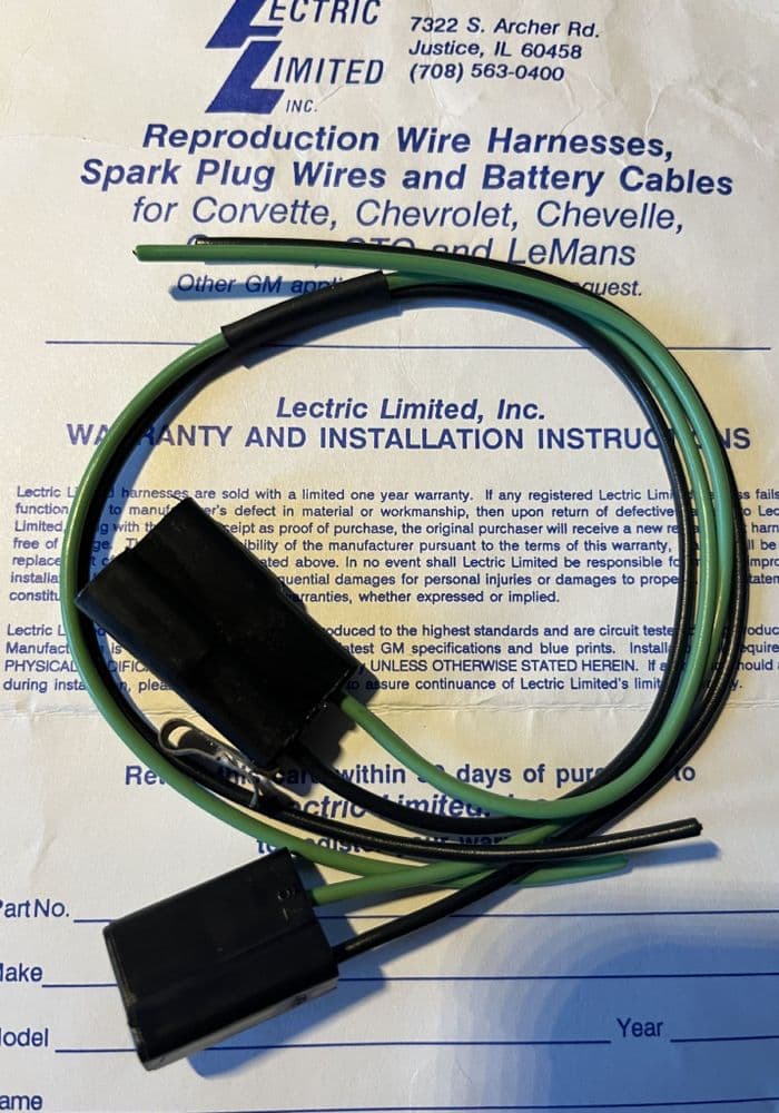 1963-1967 C2 Corvette Dash Speaker WIRING LOOM by Lectric Ltd 25-255610 ...
