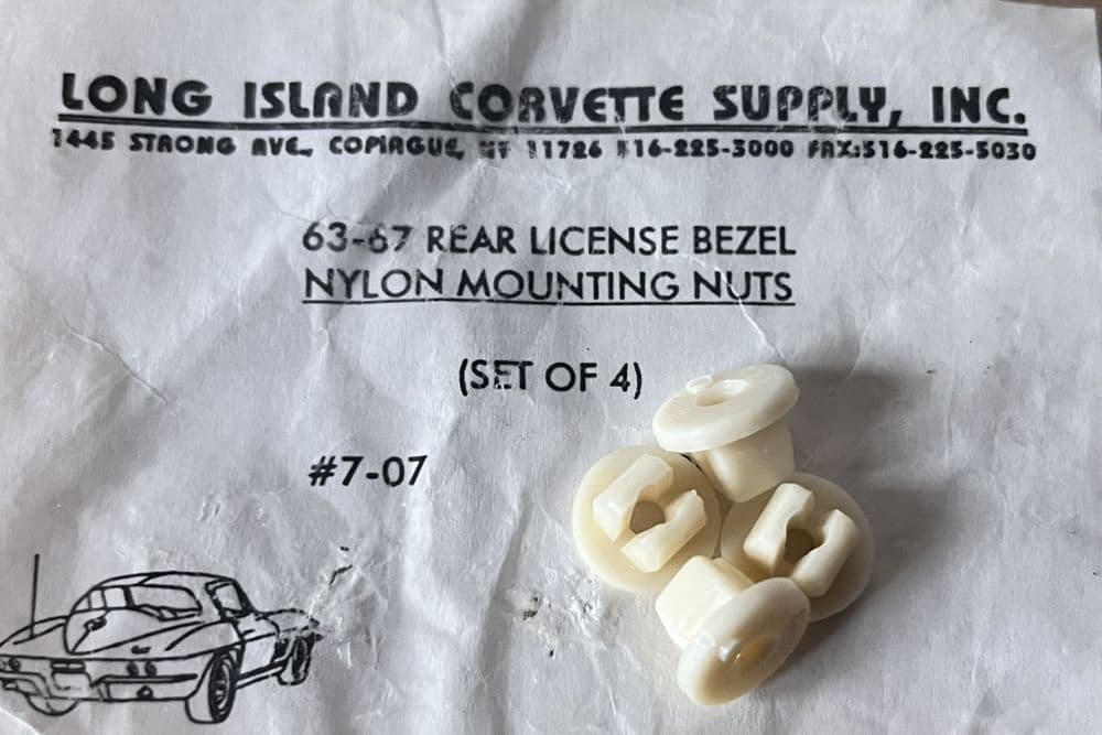 1963 -1967 C2 Corvette Licence License Bezel NYLON MOUNT NUTS 4 Pc Set New