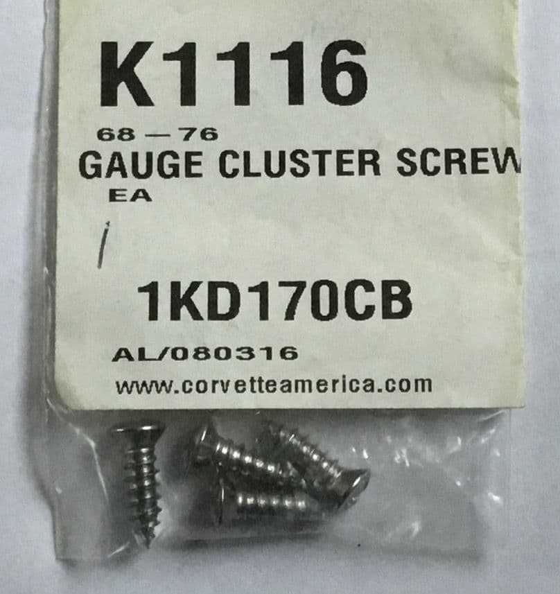 1968-1976 CA K1116 C3 Corvette GAUGE CLUSTER SCREW SET 4 pc new