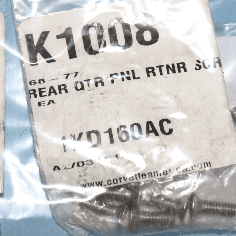 1968 - 1977 C3 Corvette Rear Quarter panel Retainer Screws K1008 New