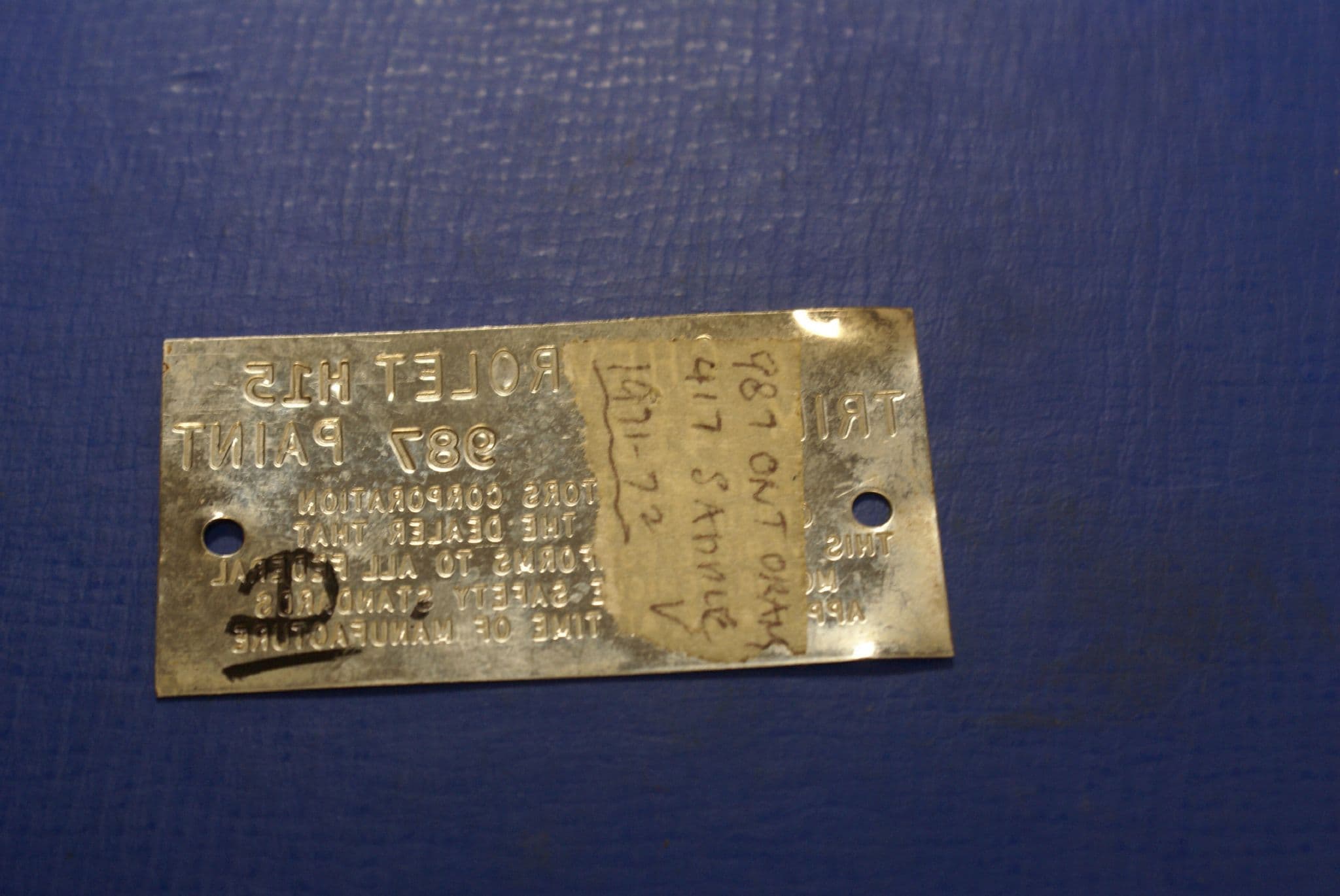 1971-1972 Trim Tag Original Used