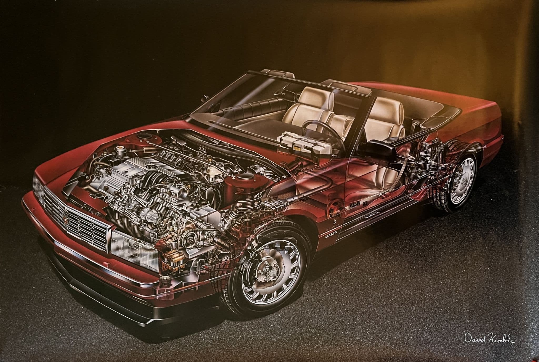2002 DAVID KIMBLE Cadillac ALLANTE Cutaway poster 24"x 36" 61x92cms