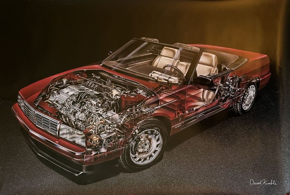 2002 DAVID KIMBLE Cadillac ALLANTE Cutaway poster 24"x 36" 61x92cms