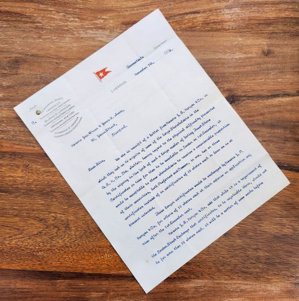 1902 J Bruce & James Ismay Letter - Sale of the White Star Line