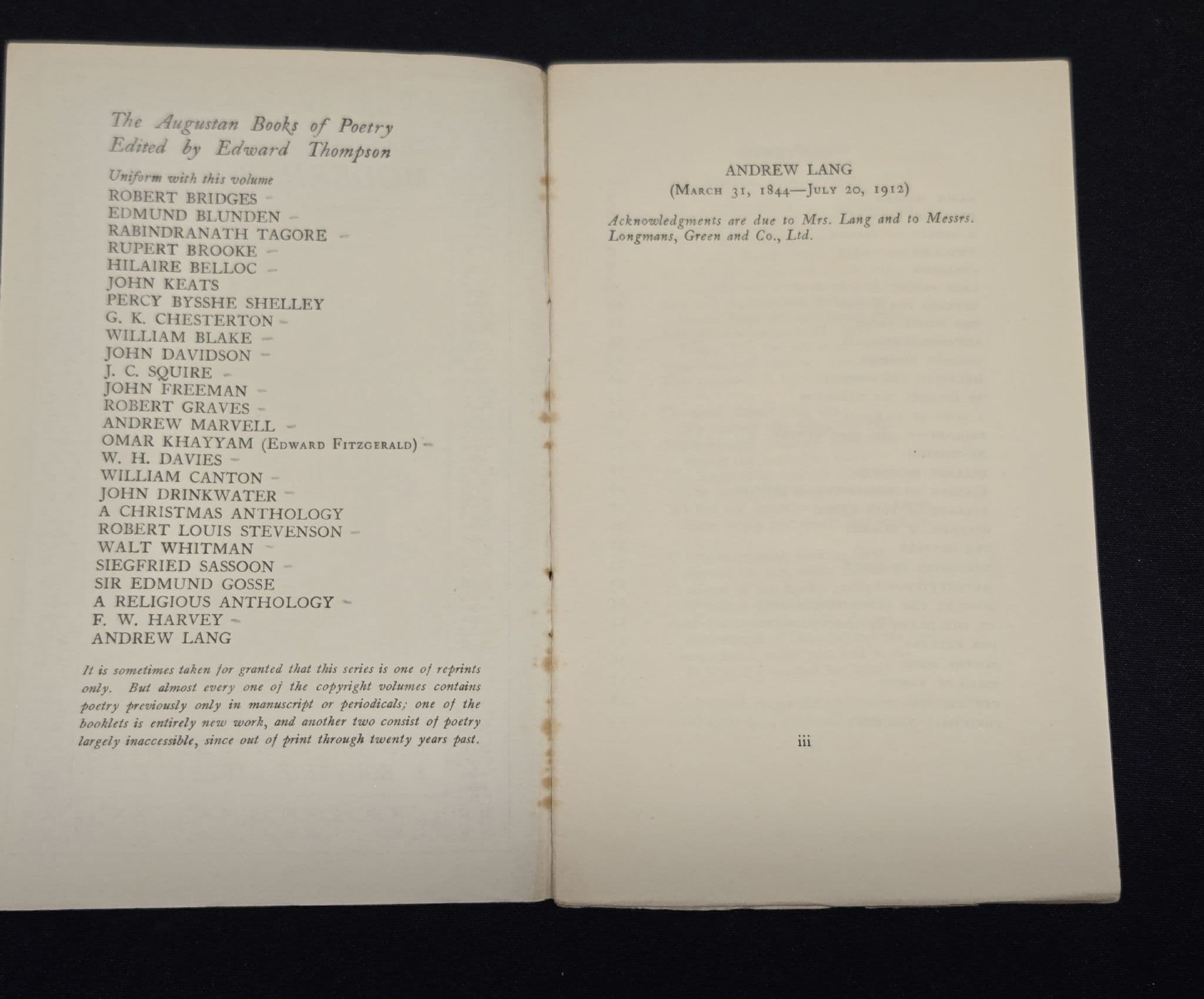 Eleanor Smith Poetry Book - Andrew Lang