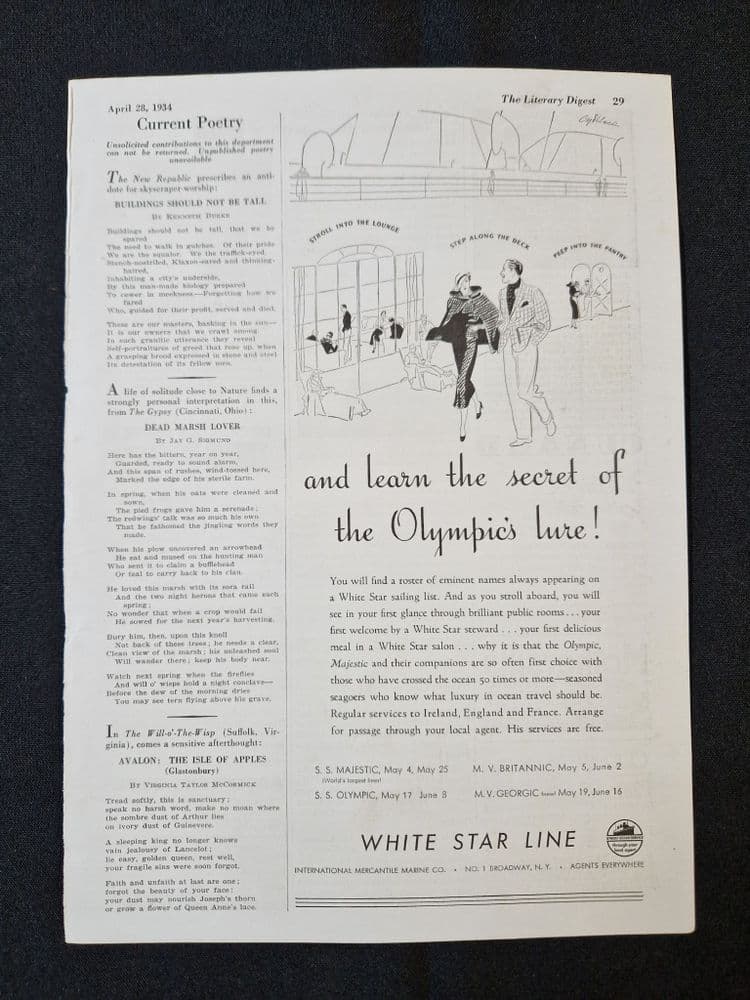 Original advert for RMS Olympic 1934