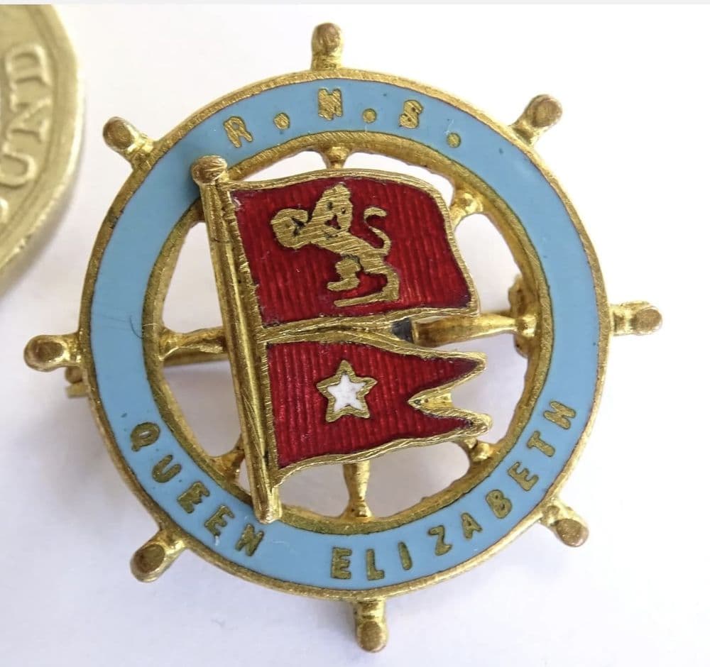 Original Cunard White Star RMS Queen Elizabeth Pin Badge Light Blue