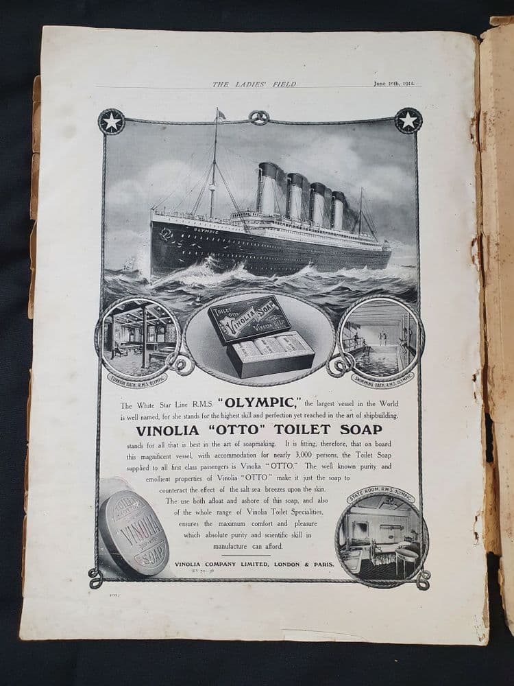 Original RMS Olympic Soap Advert in original book 1911