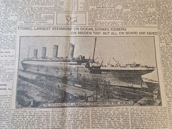 Original Titanic Disaster Headline Newspaper 15th April 1912