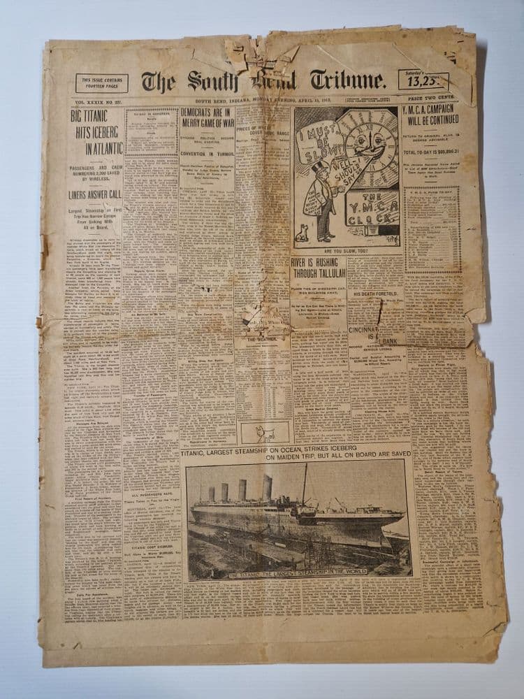 Original Titanic Disaster Headline Newspaper 15th April 1912