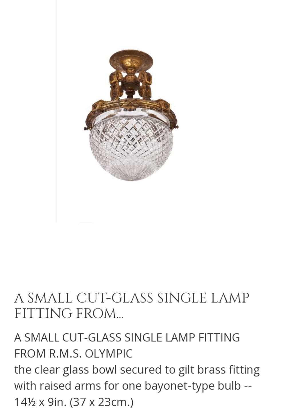 RMS OLYMPIC 1ST CLASS LIGHT FIXTURE