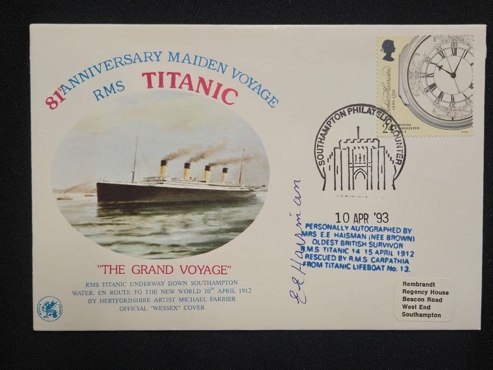 Titanic 1st Day Cover Signed by Survivor Edith Haisman