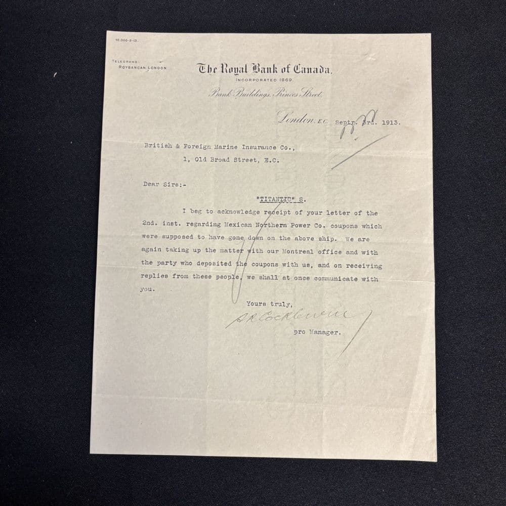 TITANIC DISASTER RELATED LETTER