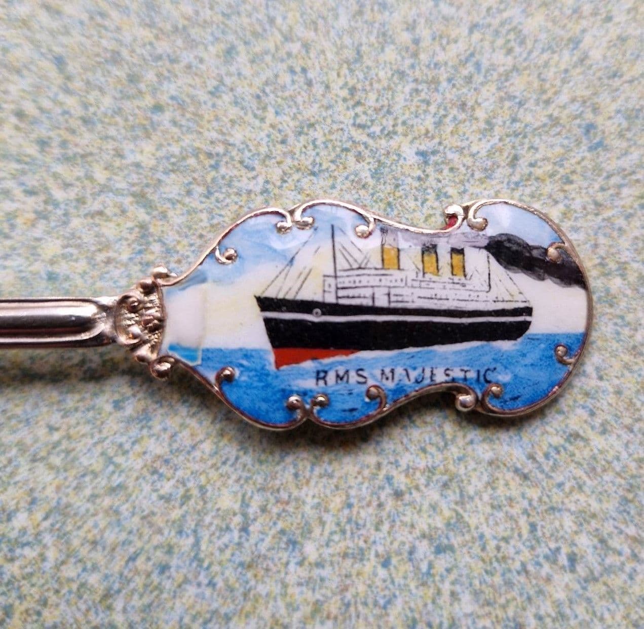 White Star Line RMS Majestic Souvenir Enamel/Silver Spoon