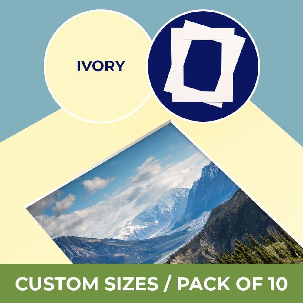 Ivory picture mounts - custom window size - packs of ten