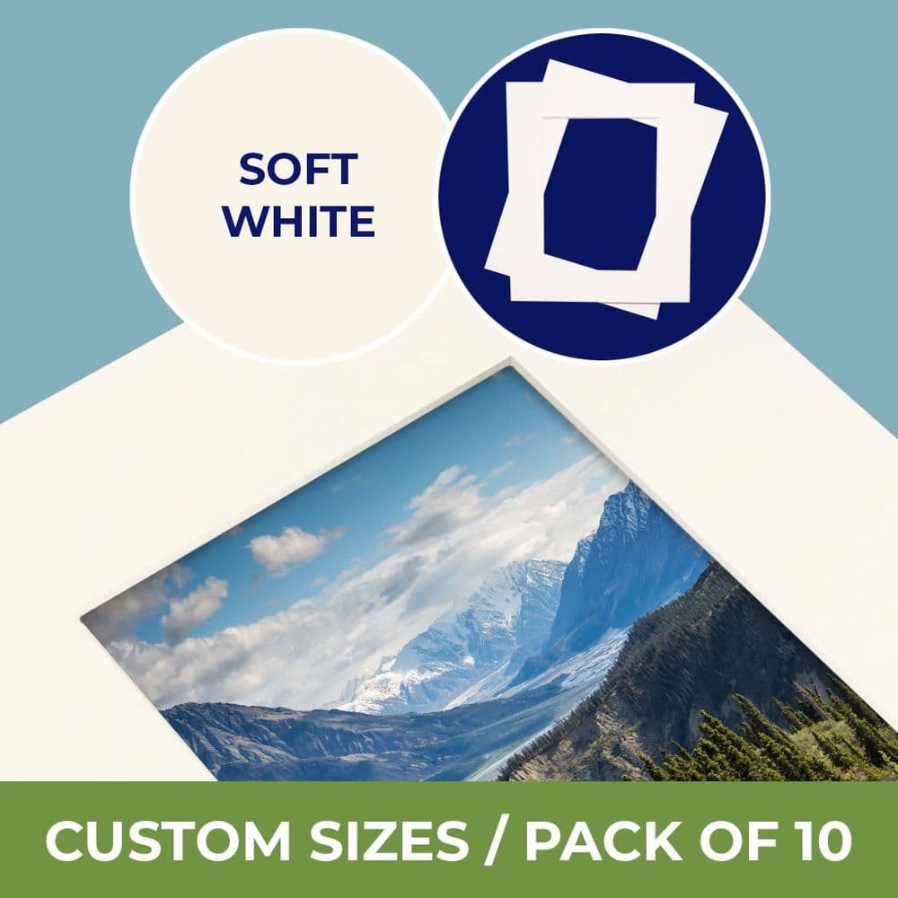Soft white picture mounts - custom window size - packs of ten