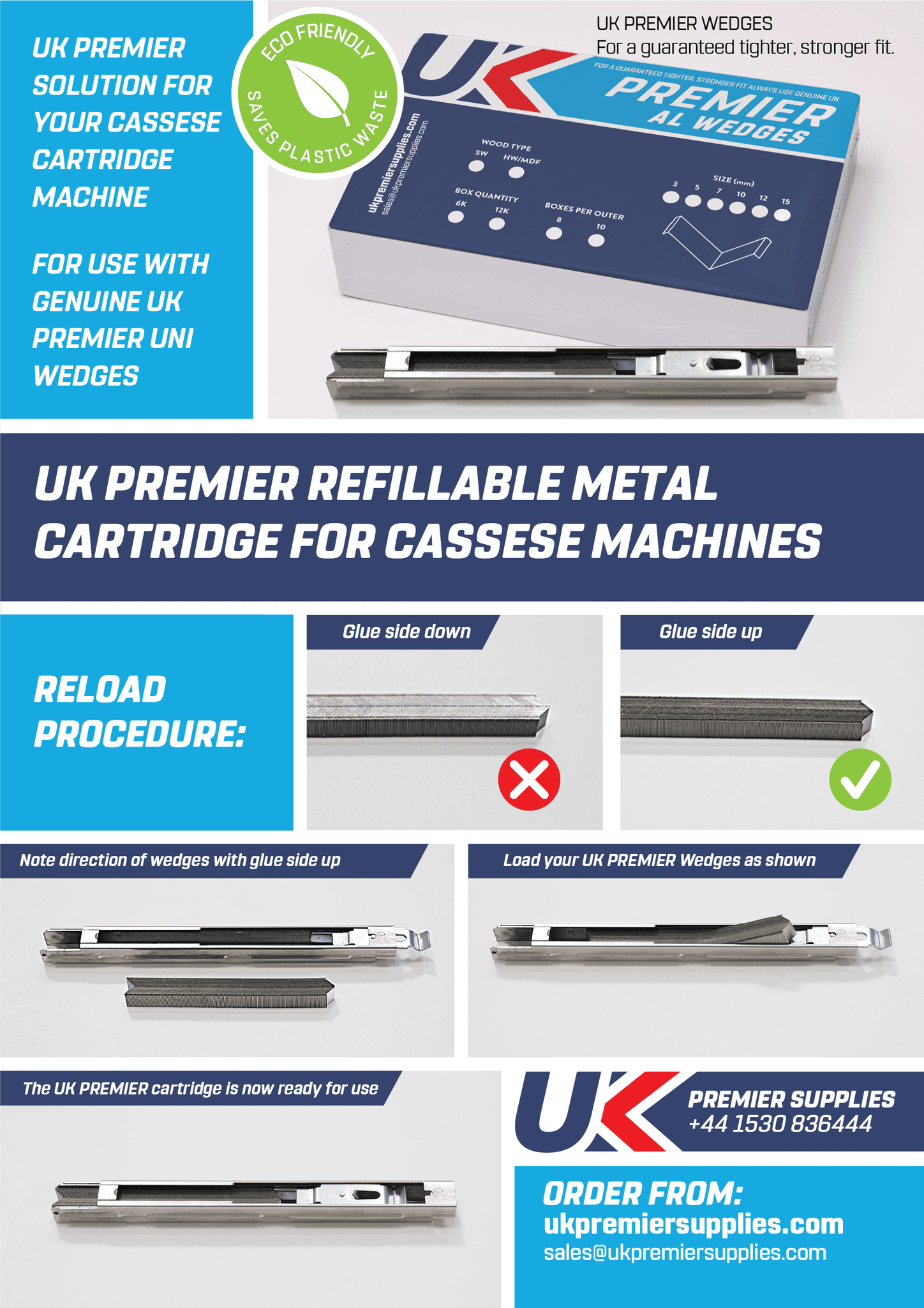 UK Premier Refillable Metal Cartridge | Wedge Chute for Cassese